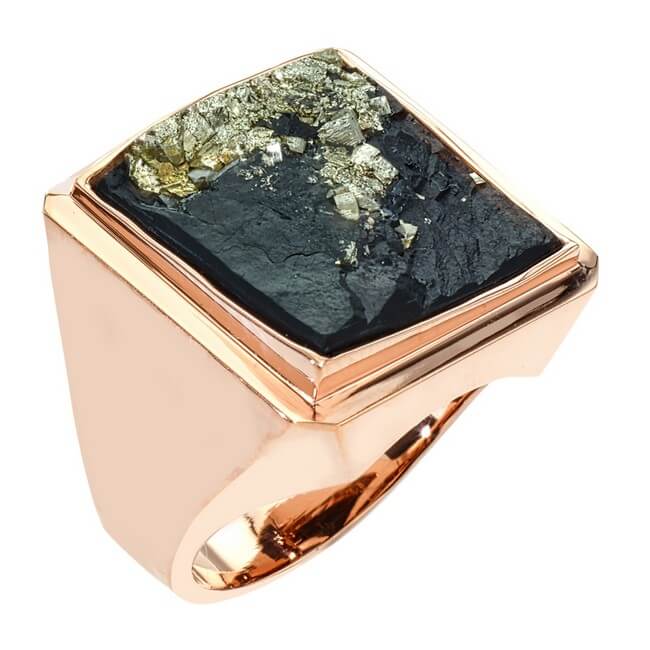 18KT Red Gold Pyritized Slate Ring - Adeler Jewelers