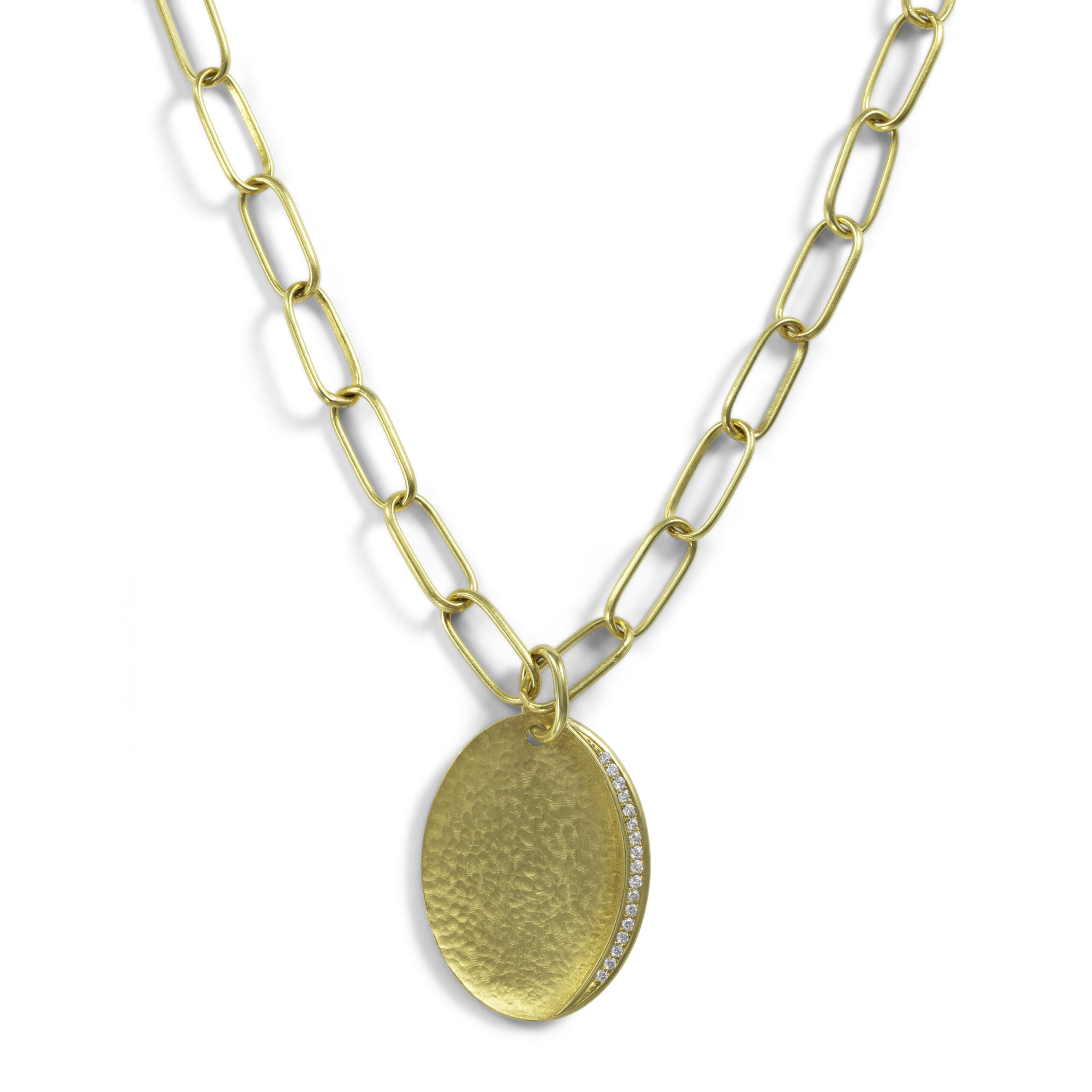 18K Yellow Gold + Diamond disk Pendant